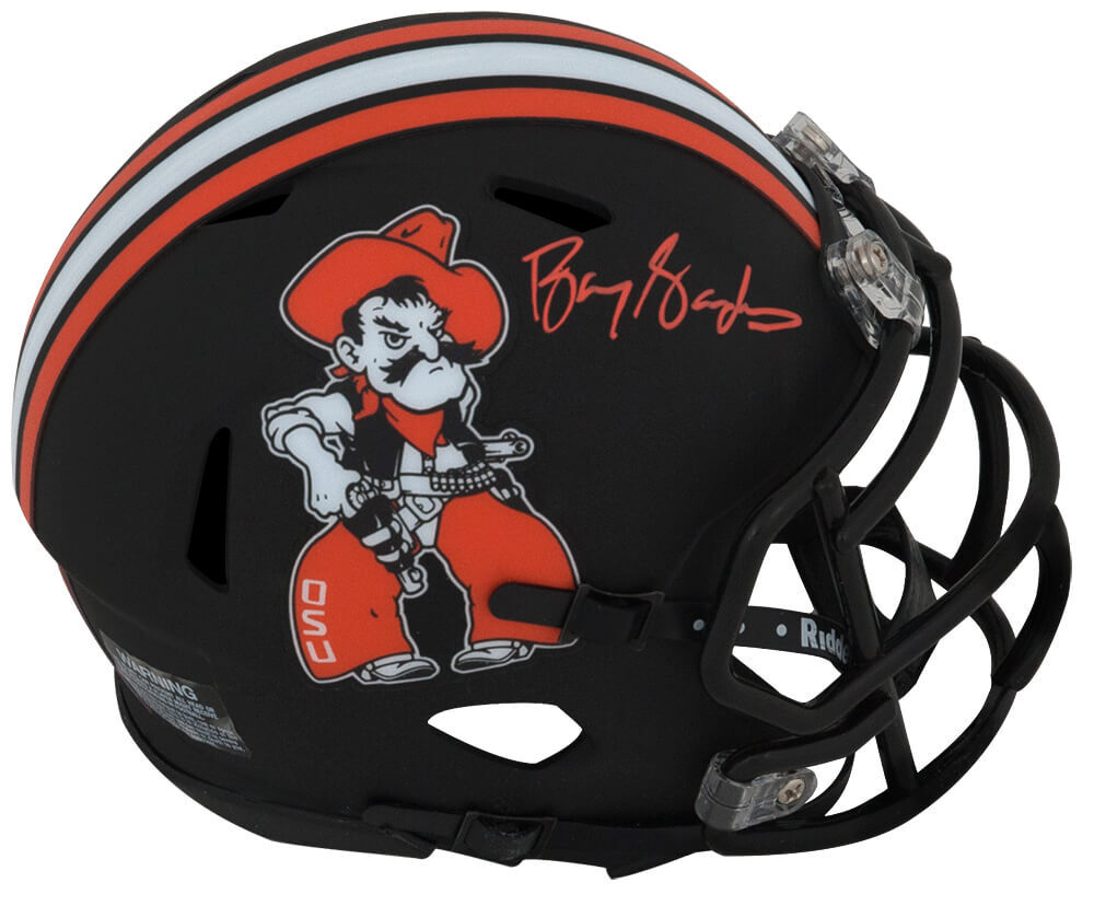 Barry Sanders Signed Oklahoma State Pistol Pete Black Mini Helmet ...