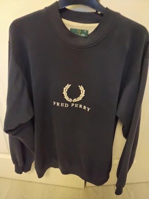 fred perry medium dark blue sweatshirt embroidered logo on chest | eBay