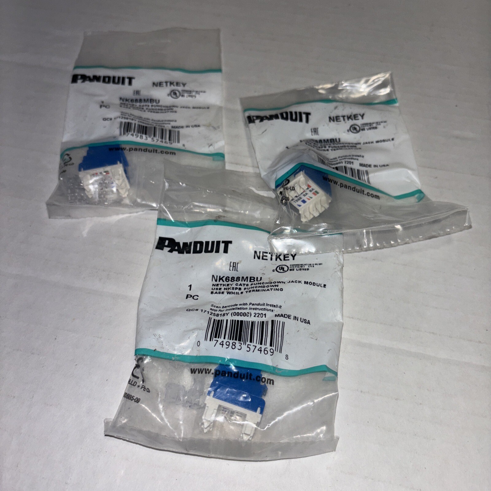 Panduit - NK688MBU - NetKey Cat6 Punchdown Jack Module Lot Of 3 - NEW ...