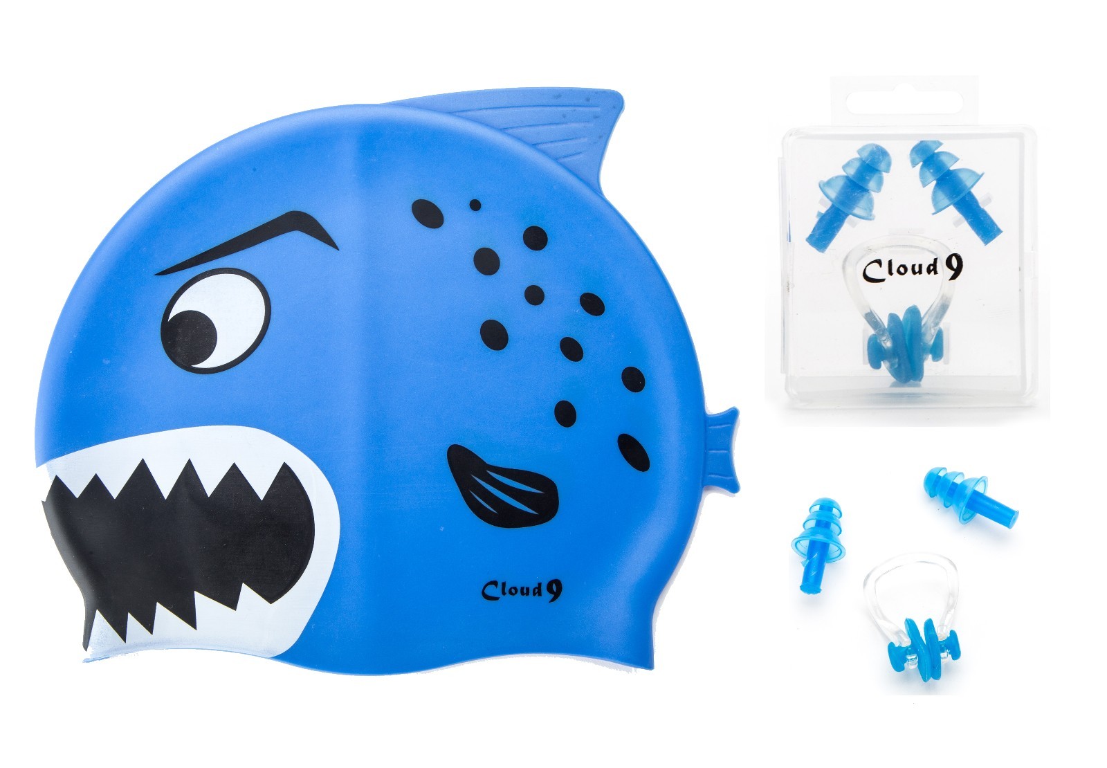 Shark Swim Cap Combo Pack with Nose and Ear Plugs Comfortable Materials ...