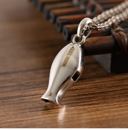 Solid 925 Sterling Silver Mens Unique Whistle Pendant Chain Necklace ...