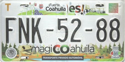 Coahuila Licencia Plate, Original License Plate Mexico FNK-52-88 ...