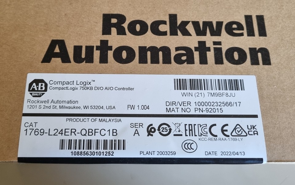 Allen-Bradley 1769-L24ER-QBFC1B CompactLogix 750KB DI/O AI/O Controller ...