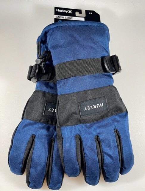 HURLEY Heat Block Water Resistant Navy Blue&Black Snowboard/Ski Gloves ...