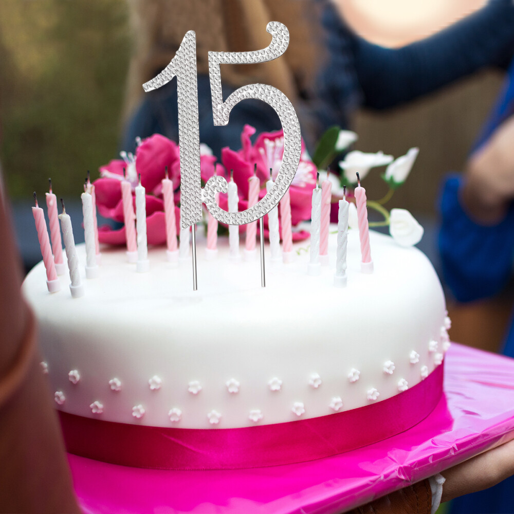 Number 15 Cake Topperr Birthday Decorations Women for 15th Rhinestones ...