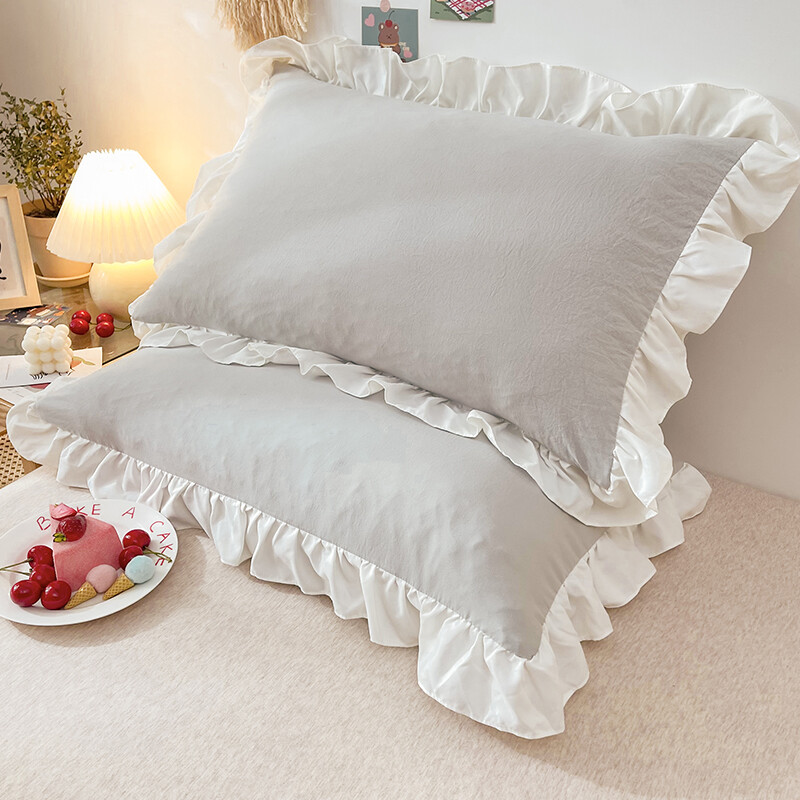2X Lolita Splice Ruffles Pillow Case Cover Pleated Frill Bedding ...