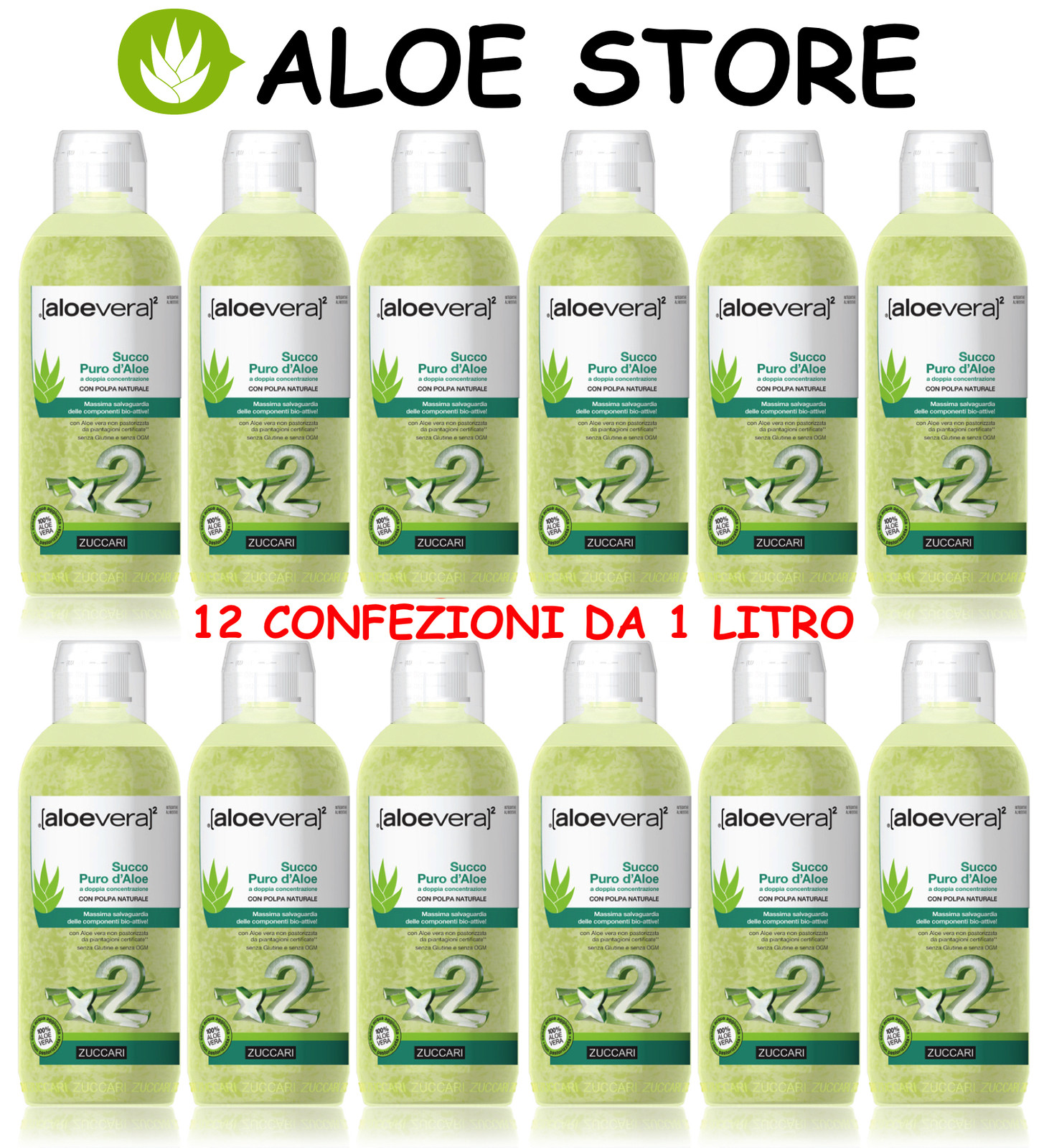 ZUCCARI Aloe Vera x2 12x Juice Pure D'Aloe 1000ml A Double ...