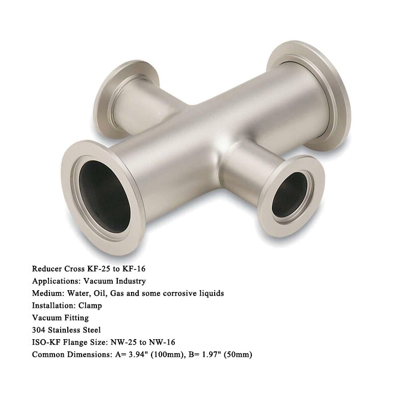 US 4-Way Reducer Cross 304 Stainless Steel Adapter Vacuum KF-25 to KF ...