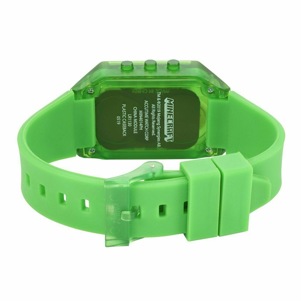 Minecraft Kid's Green Silicone Strap Plastic Case Kinetic Digital Watch ...