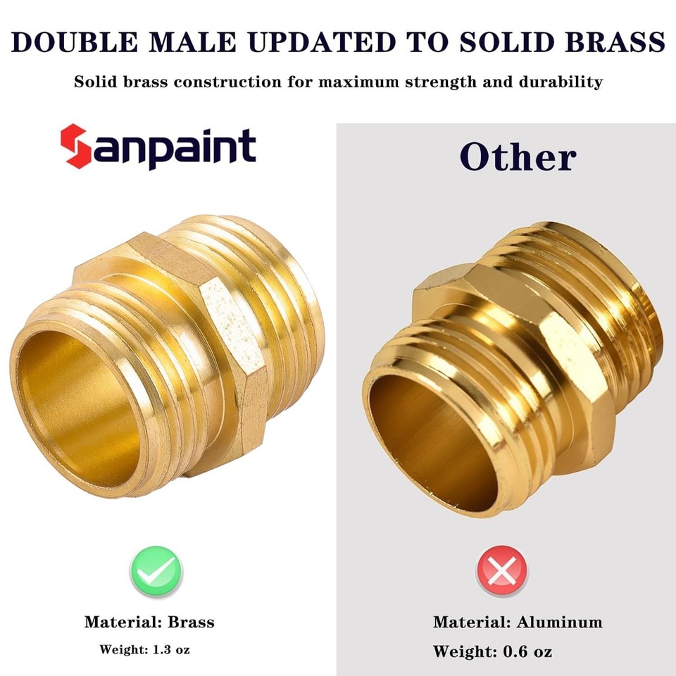 Garden Hose Connector Male to Male Hose Adapter 2 Pack 3/4 Inch Brass ...