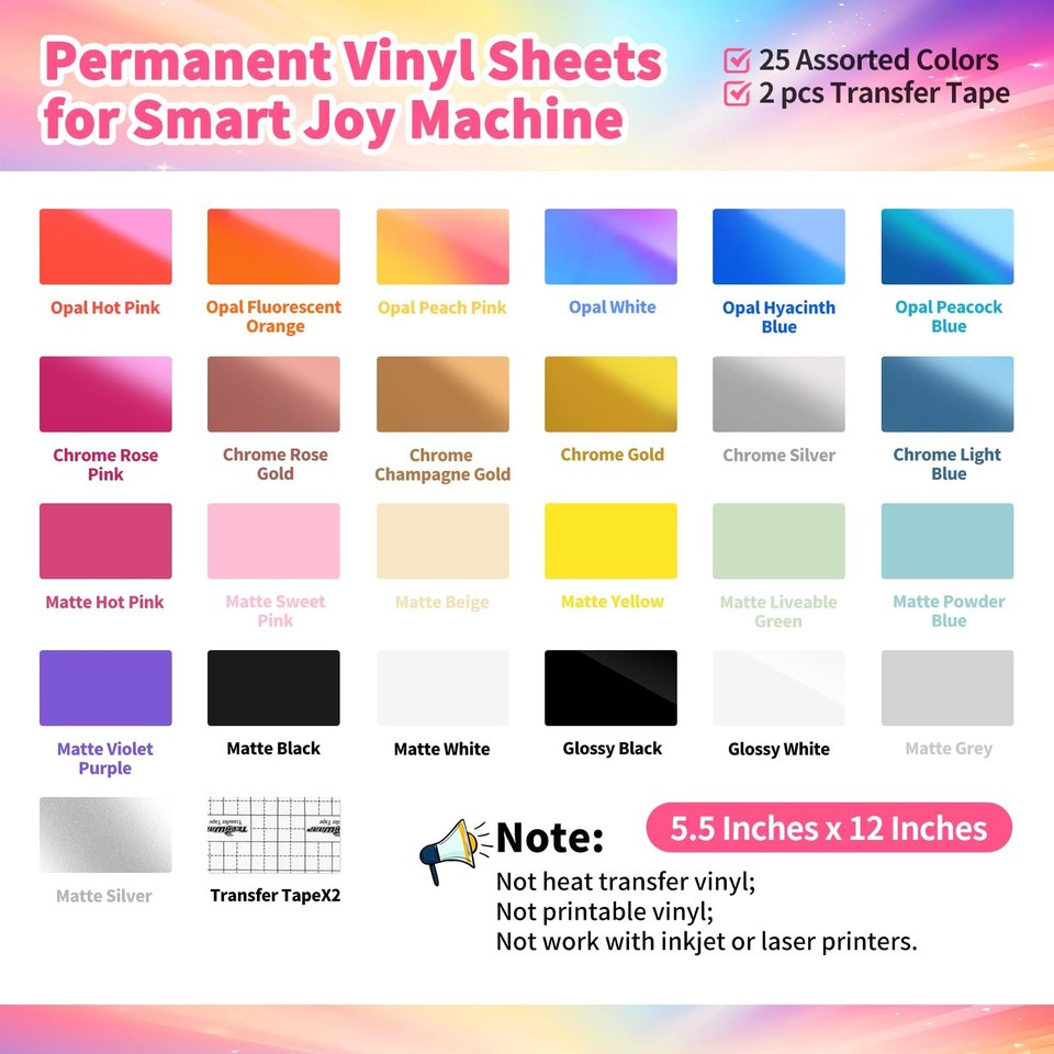 5.5"x12" Smart Adhesive Vinyl 25 Colors Holographic Chrome, Matte ...