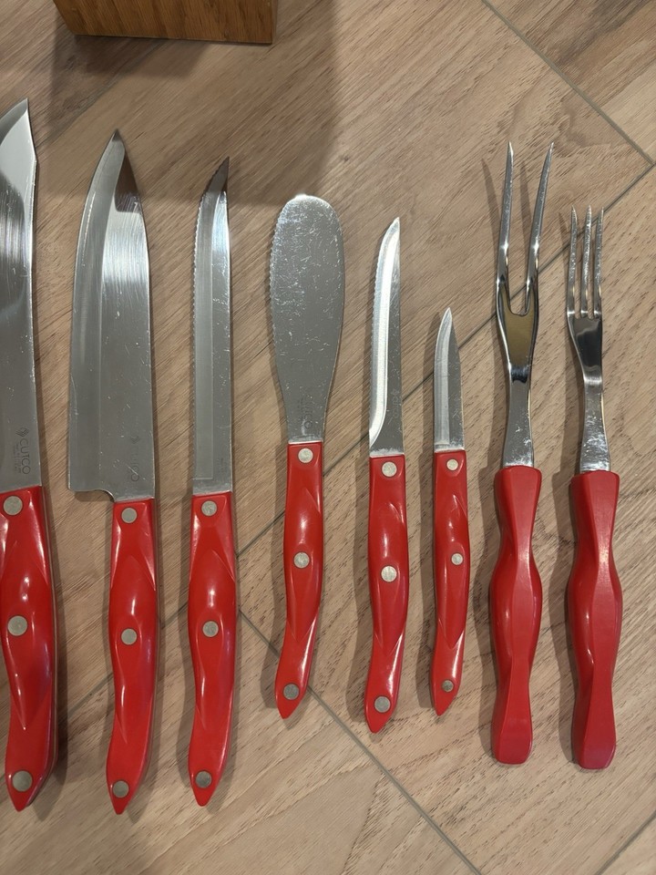 CUTCO Red Homemaker Knife Set W/ Honey Oak Block | eBay