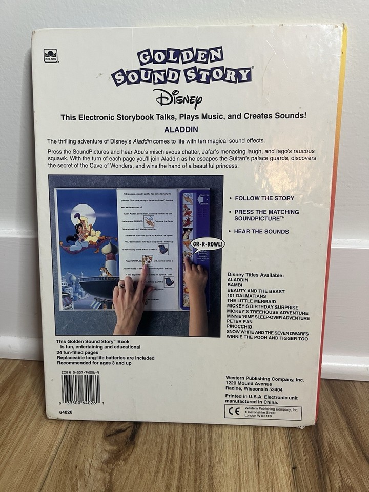 Vintage 1992 Disney Aladdin Golden Sound Story Book Tested & Works ...