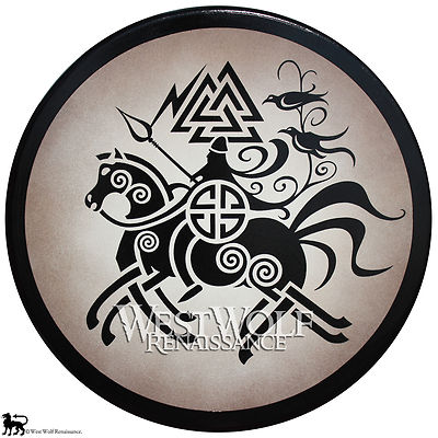 Round Wooden Viking Odin on Sleipnir Shield - Norse Armor -- sca/larp ...