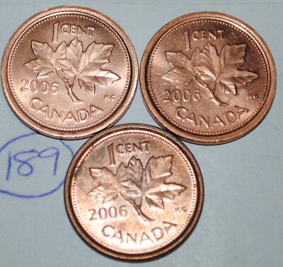 Canada 2006 Set of 3 Canadian Cents - 2006 Zinc, 2006 Logo Zinc, Steel ...