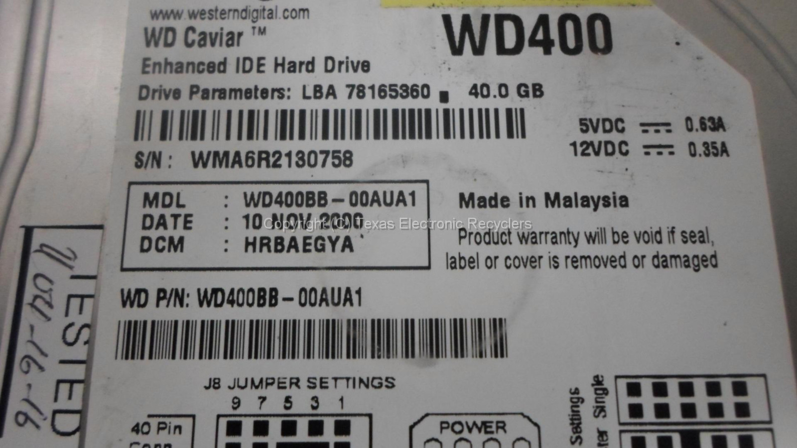 Western Digital WD400 WD400BB-00AVA1 40GB IDE Hard Drive | eBay