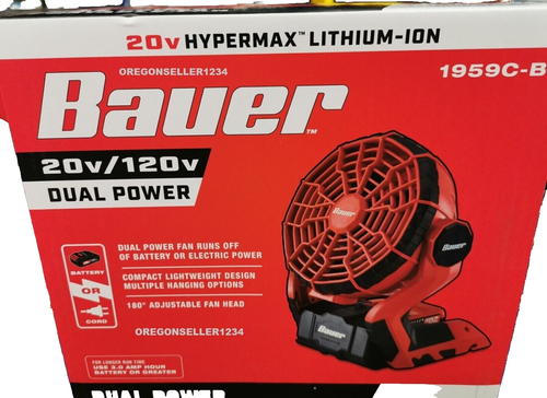 BAUER FAN CORDLESS DUAL 20V OR 120V Blower,Blow,2-speed settings SALE ...
