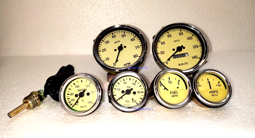 Smiths 52mm Kit TempC Oil Fuel Amp Gauge + Speedo 0-140KMH + 0-80 RPM ...
