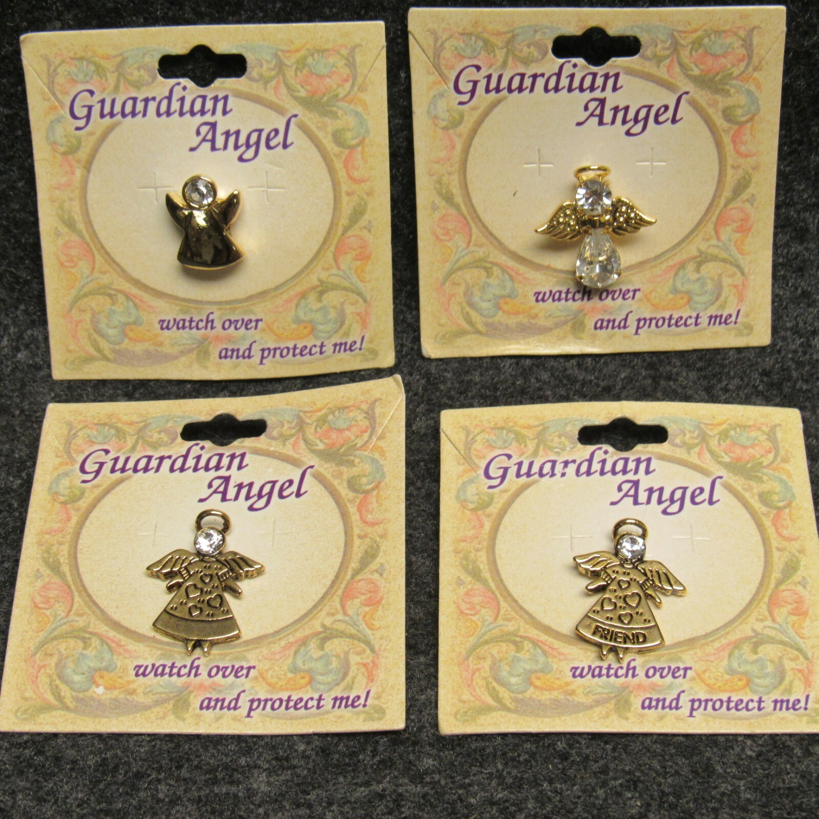 (4) Gold Tone & Rhinestone Guardian Angel Brooch Lapel Pin Pins 1" Tall ...