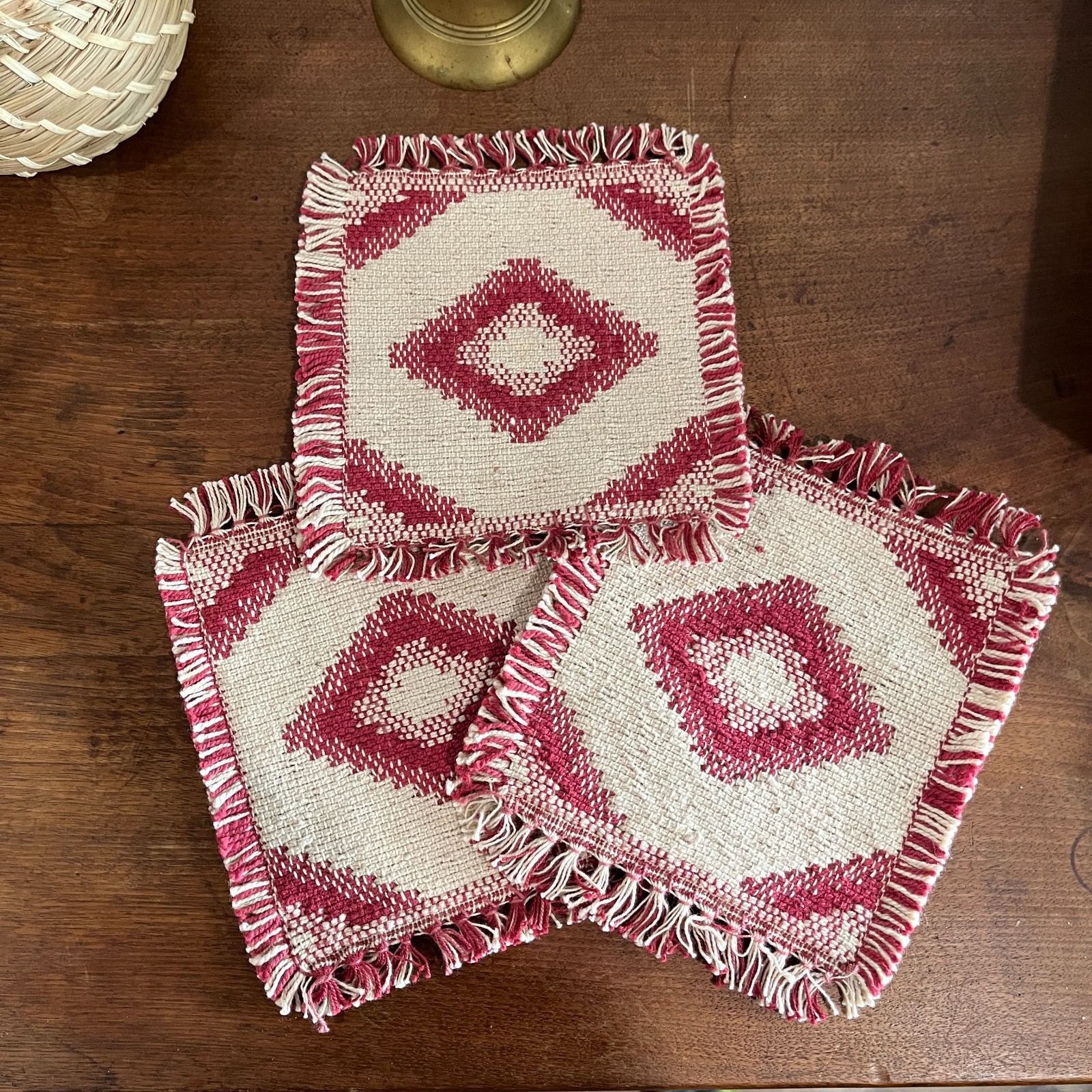 Vintage Pot Holders Southwest Native American Cream & Wine Cabin 6x6 ...