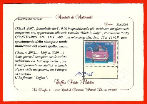 ITALY FIAT 500 ERROR!! VF NH YELLOW Color Omitted Error - variety ...