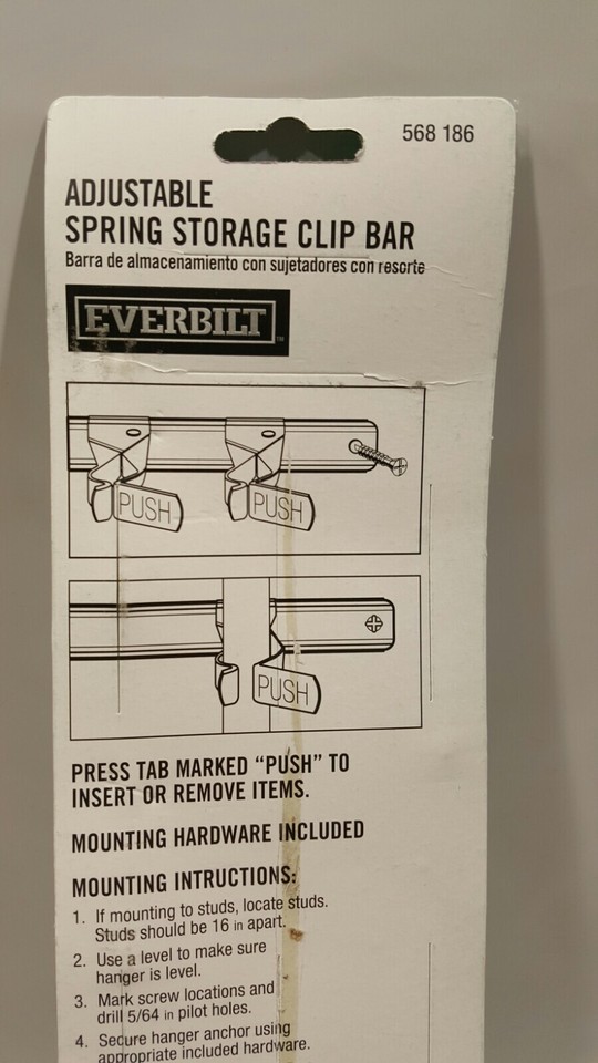 Everbilt Spring Storage Clip Bar 17" White PN #01147 SKU #568186, Set ...