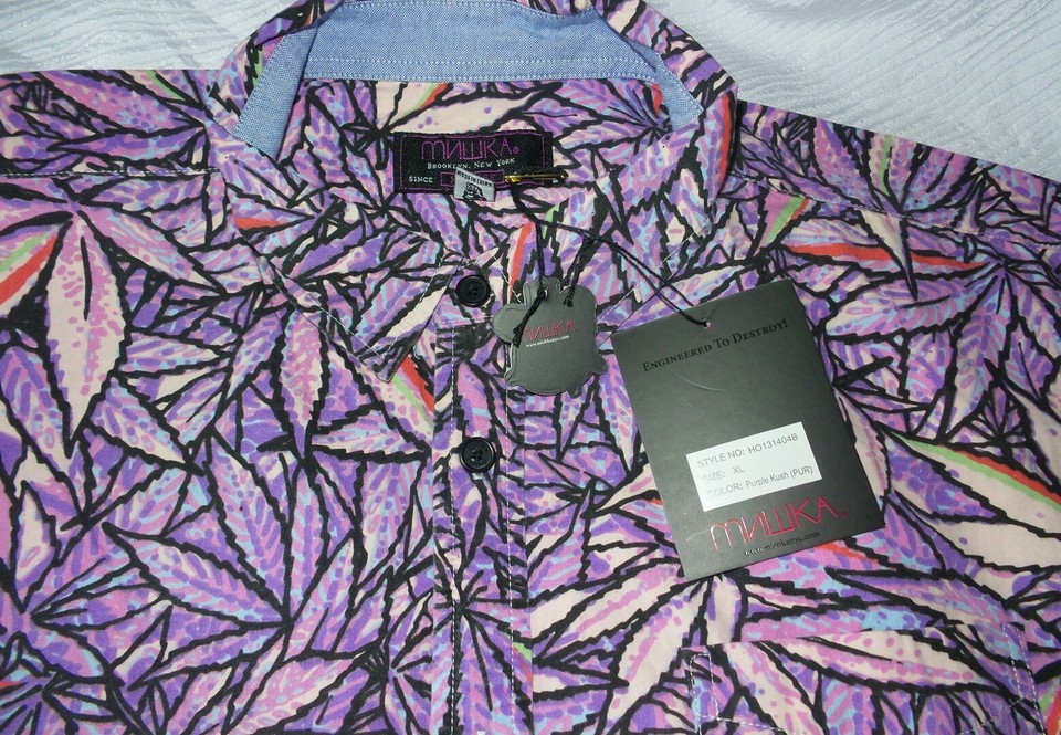Mnwka weed Camo marijuana Button Down Shirt Purple Kush Sz S M | eBay