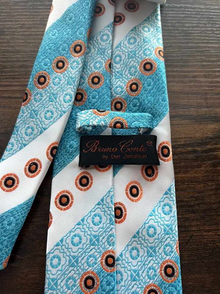 BRUNO CONTE by Don Jonathan Blue/Orange/White Necktie 100% Microfiber | eBay