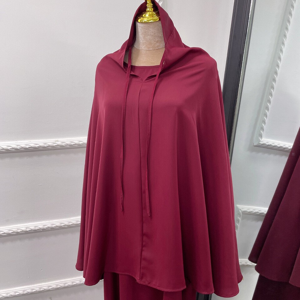 2 Piece Muslim Women Prayer Overhead Hijab Abaya Maxi Dress Set Kaftan ...