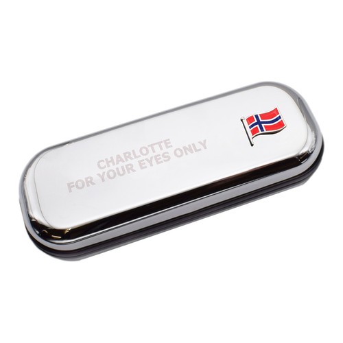 Norway Wave Flag & Engraved With Message Chromed Glasses Case Box | eBay UK