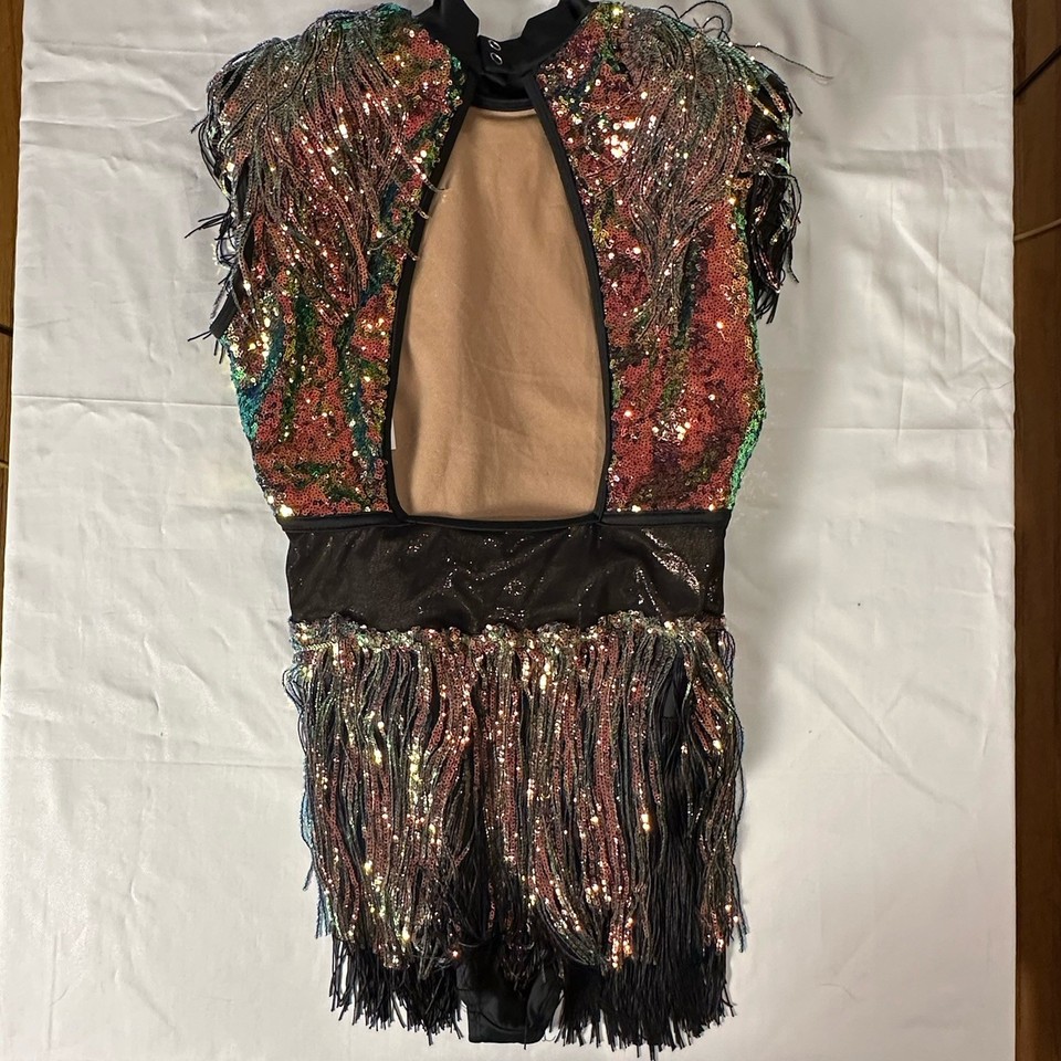 Revolution Hey Hi Hello Bronze Holographic Sequin Fringe Dance Costume ...