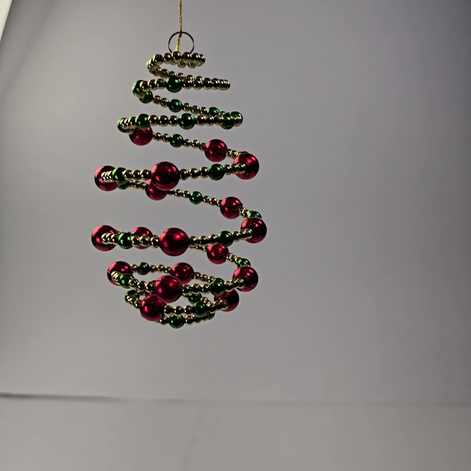 Beaded Christmas Tree Ornament Red Green Gold Spiral Swirl Wire Holiday ...