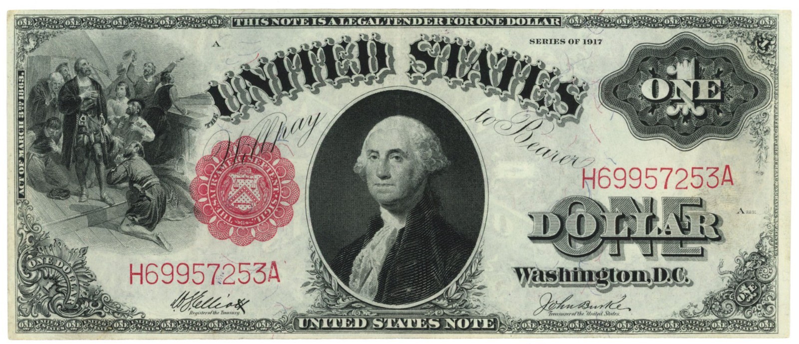 1917 U.S. $1 Legal Tender "Saw Horse" Note, Red Seal, Large Note | eBay
