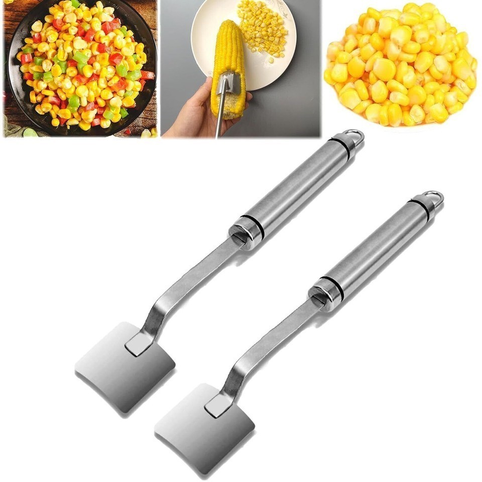 2PC Corn Peeler Stainless Steel Corn Cob Stripping Tool w/ Hook Long ...