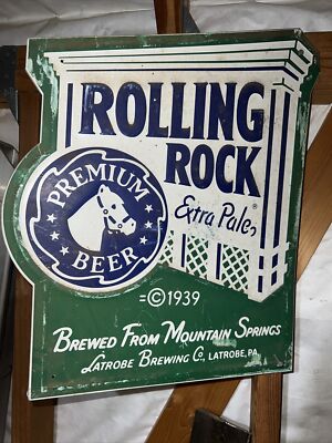 Rolling Rock 1989 Vintage Tin Advertising Metal Embossed Sign Extra ...