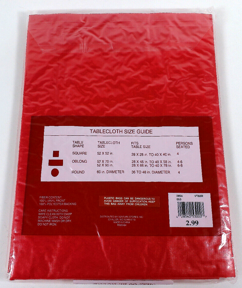 Vintage Table Cloth Round Red 60" Flannel Back TableCloth Grandma Core ...