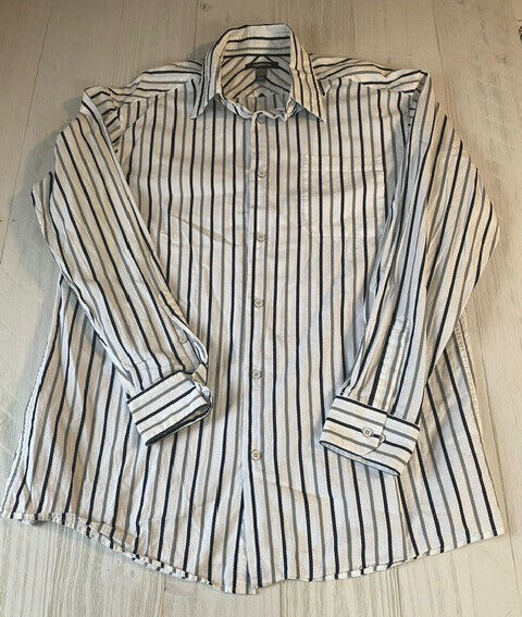 Claiborne Dress Shirt XLT Black Grey Stripes On White Long Sleeve 100% ...
