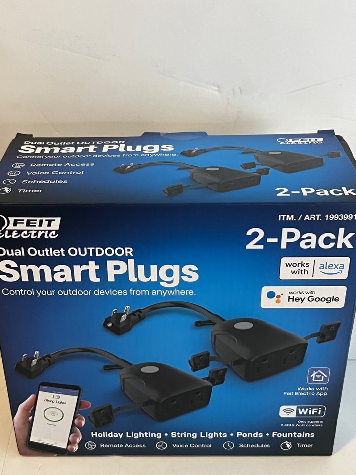 Feit Electric Triple Outlet Outdoor WiFi Smart Plugs 2 Pack. open box ...