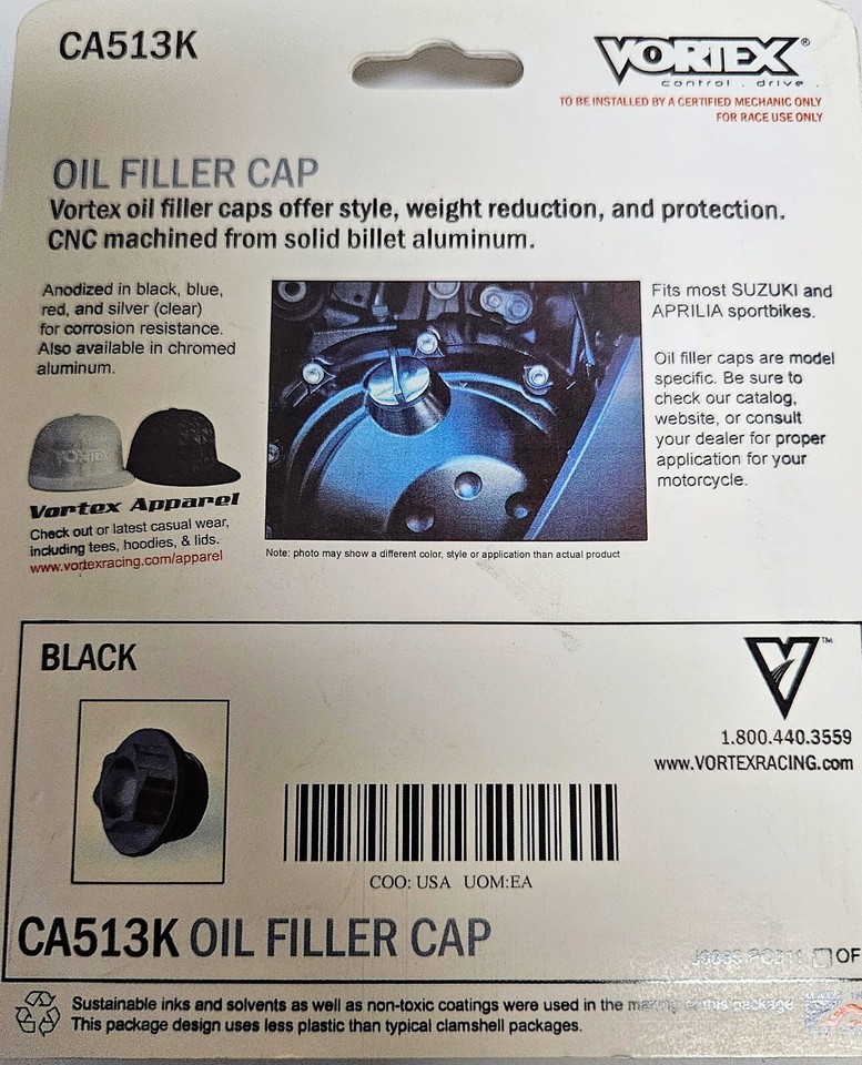 Black Suzuki Hayabusa GSXR600 GSXR750 GSXR1000 Vortex Oil Filler Cap ...