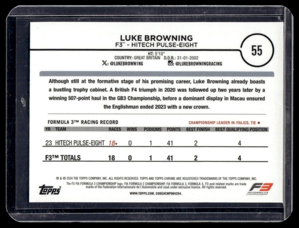 2024 Topps Chrome F1 Future Stars Wave Refractor Luke Browning #55 | eBay