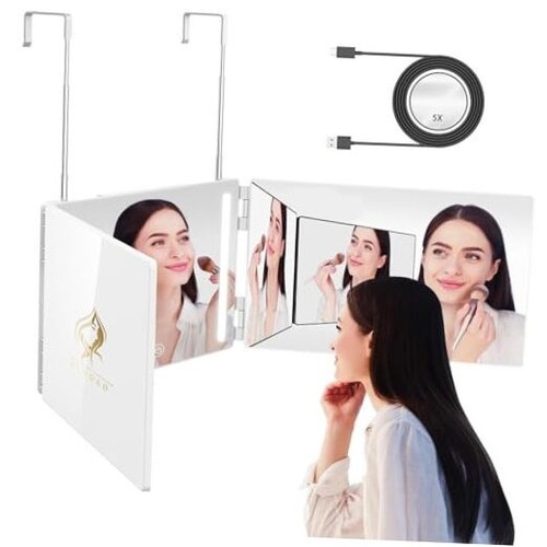 LED 3 Way Mirror to See Back of Head 360 Mirror for Women for White With Led | eBay