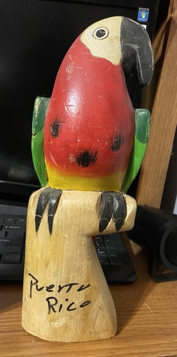 Hand Carved Hand Painted Wooden Parrot With Puerto Rico On The Base. 12 ...