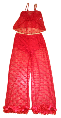 Women's Sheer Red Mesh Cami Top/Pants Pajama Set 2 Pc Loungewear Read ...