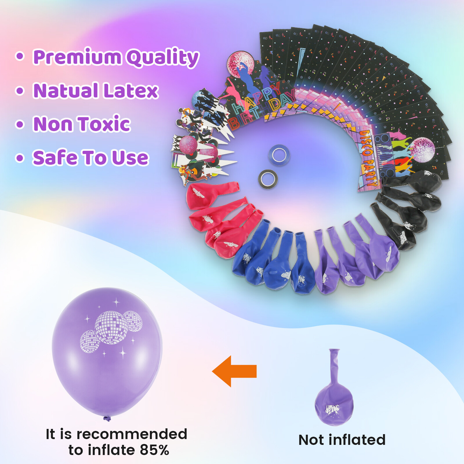 Disco Balloons Kit with Pulling Flags and Insert Sign Reusable Colorful ...