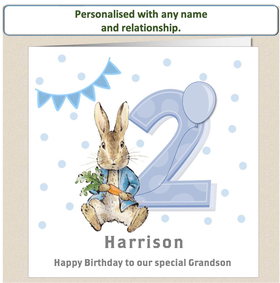 Personalised Peter Rabbit 2nd Birthday Card Son, Grandson, Nephew ...