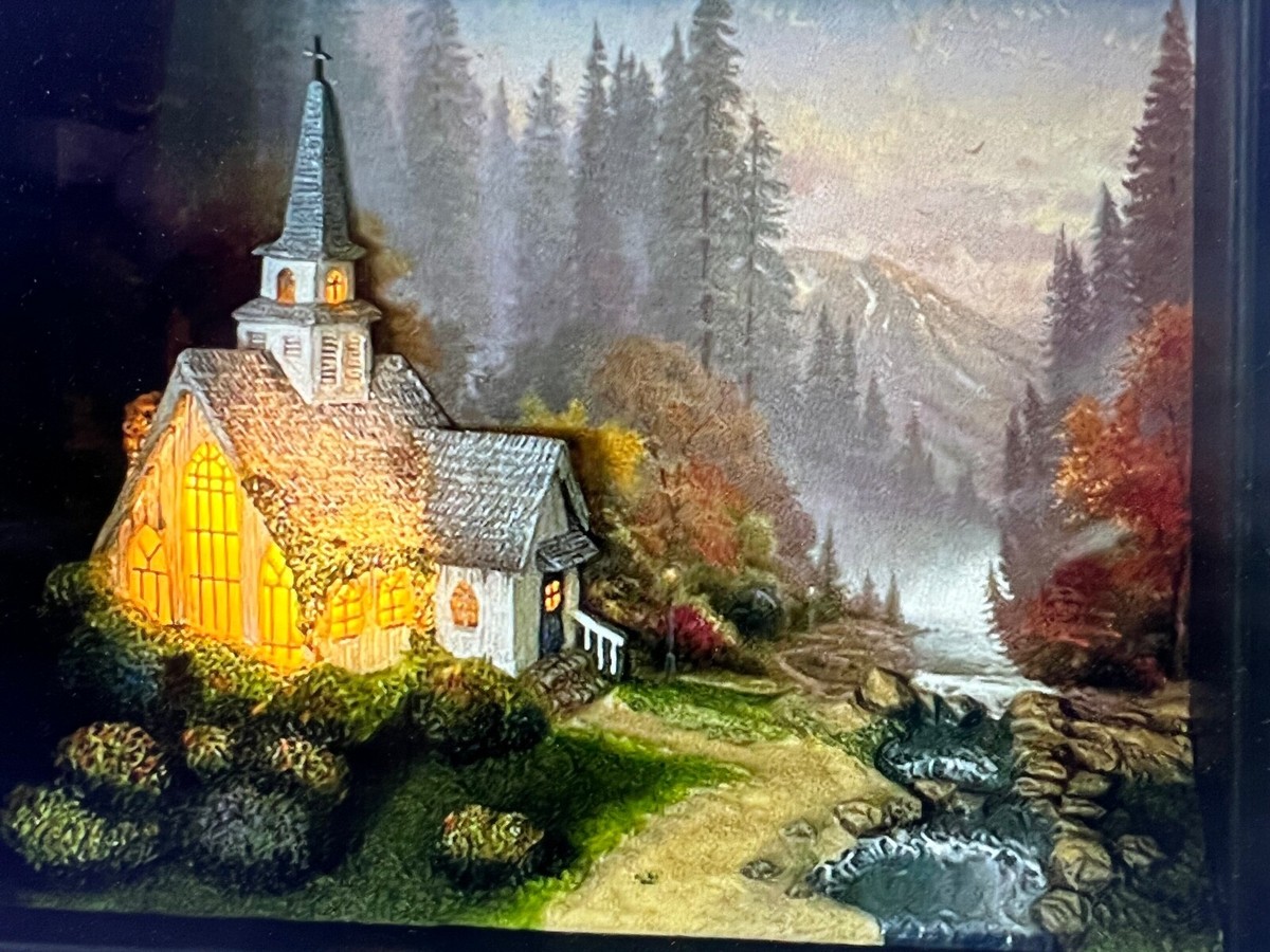 Thomas Kinkade Lamp Church Illuminated Fluted Glass Hurricane Lantern