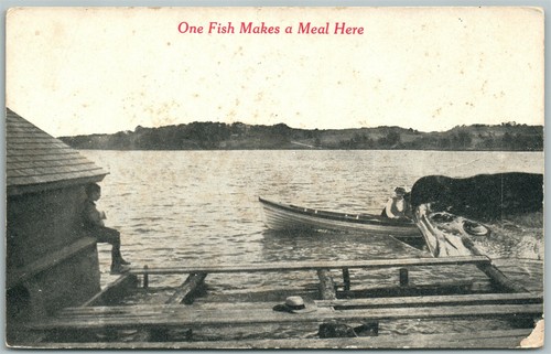EXAGGERATED FISHING ANTIQUE POSTCARD FISH MAKES A MEAL HERE | eBay