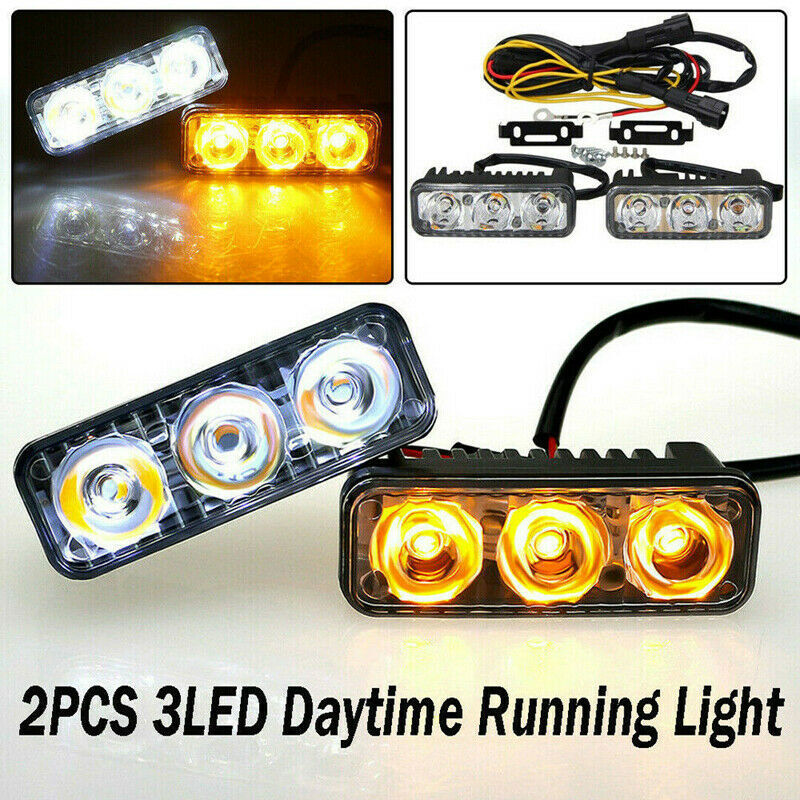 2x 3 LED Car Daytime Running Light DRL Driving Turn Signal Fog Lamp ...
