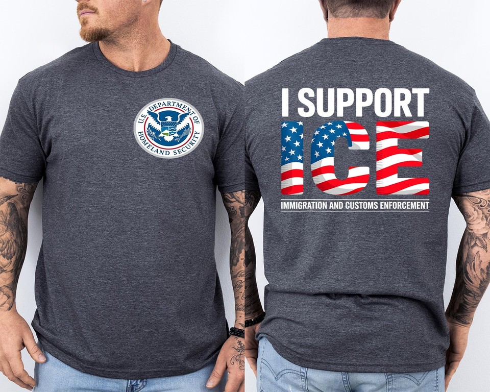 ICE Immigration Officers American Flag Tee I Support Trump Front & Back ...