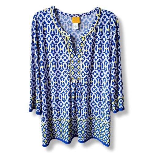 Women Ruby Rd Blue White Print Boho Tunic Top 1X Career Classic Casual ...
